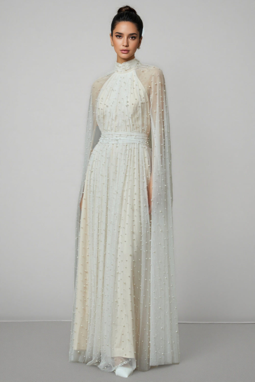 Xyvia Pearl Stand-up Collar Cap Sleeve Maxi Dress – Ooins