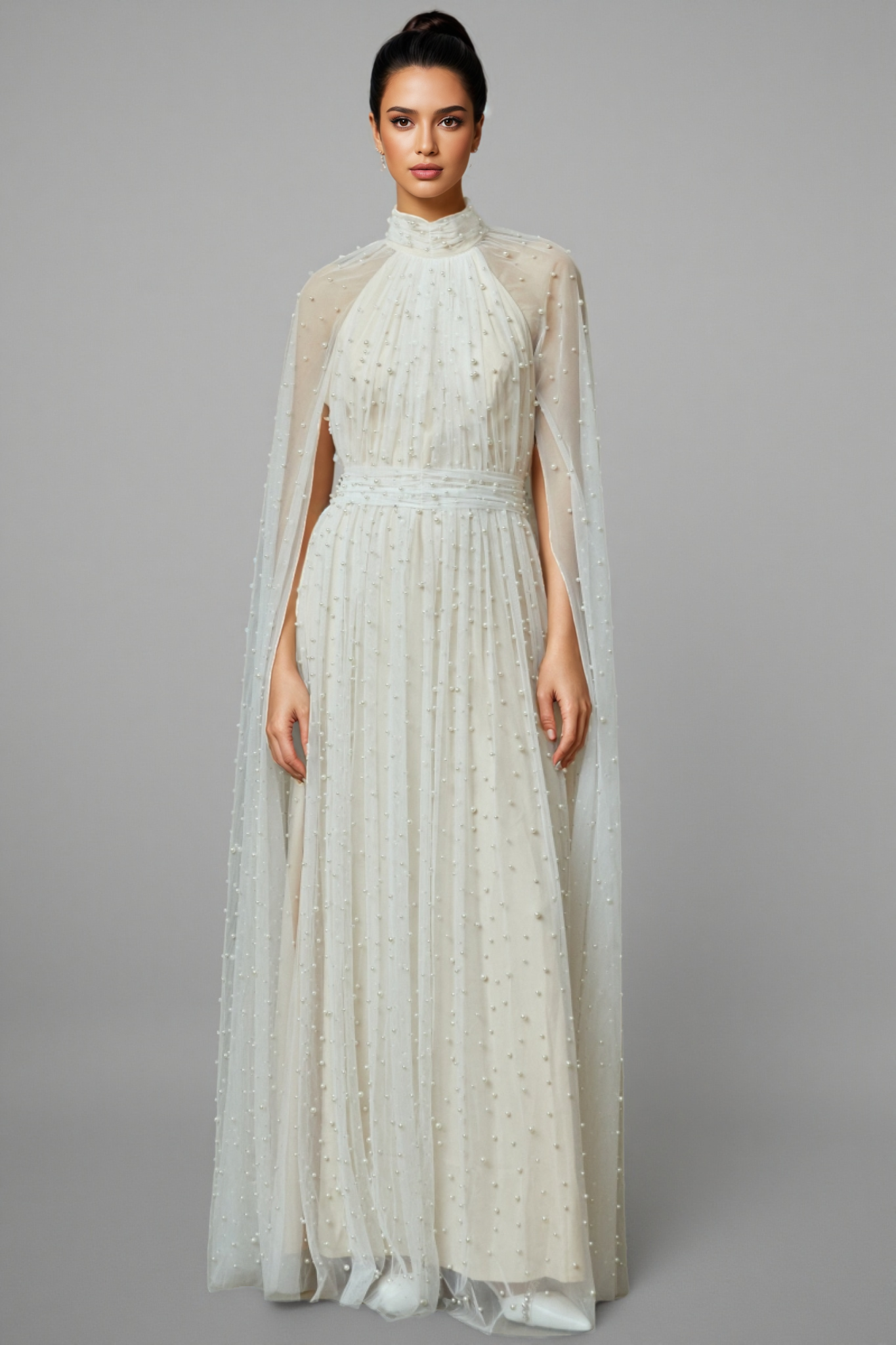 Xyvia Pearl Stand-up Collar Cap Sleeve Maxi Dress – Ooins