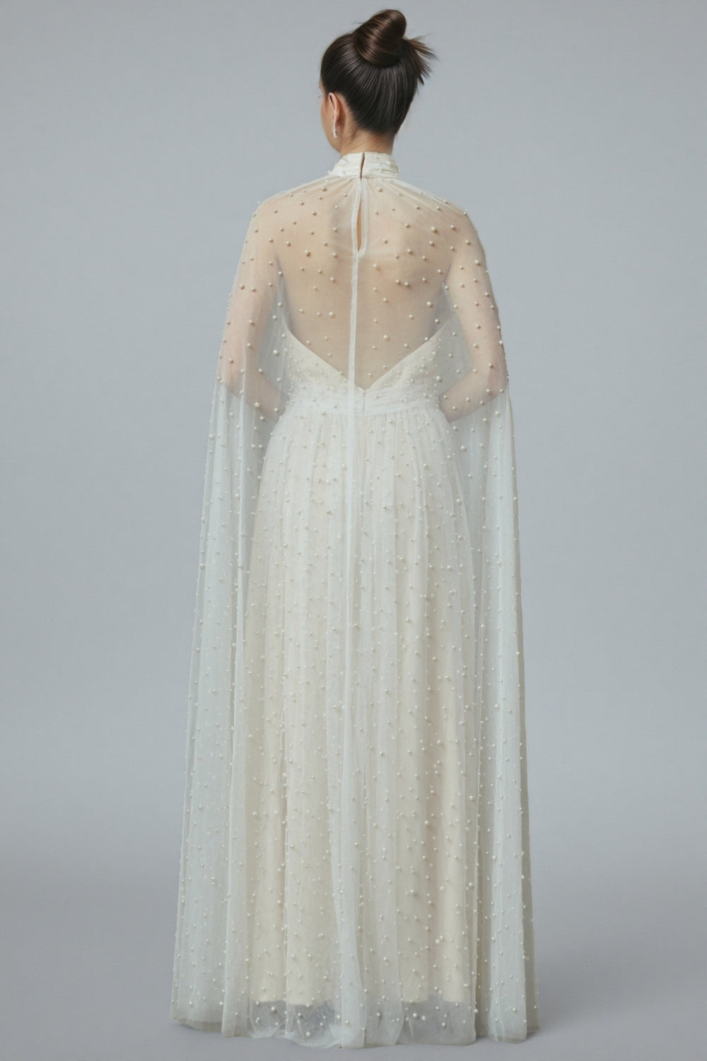 Xyvia Pearl Stand-up Collar Cap Sleeve Maxi Dress – Ooins