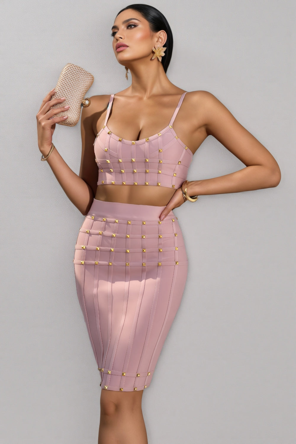 Bettas Studded Halter Mini Dress Two Piece Set – Ooins